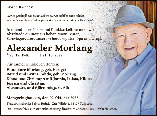 Traueranzeigen von Alexander Morlang | trauer.wlz-online.de
